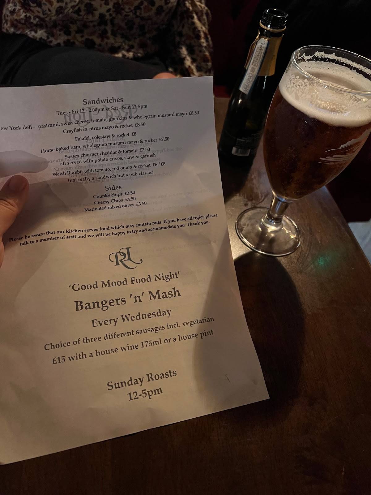 Menu at The Red Lion pub & bar, Shoreham-by-Sea, 200 Old Shoreham Rd