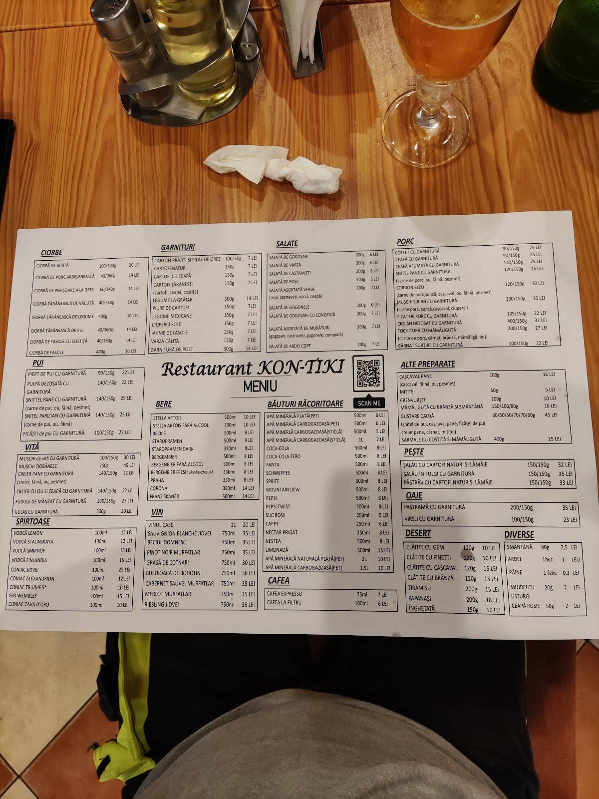 Menu at Kon Tiki, Sibiu