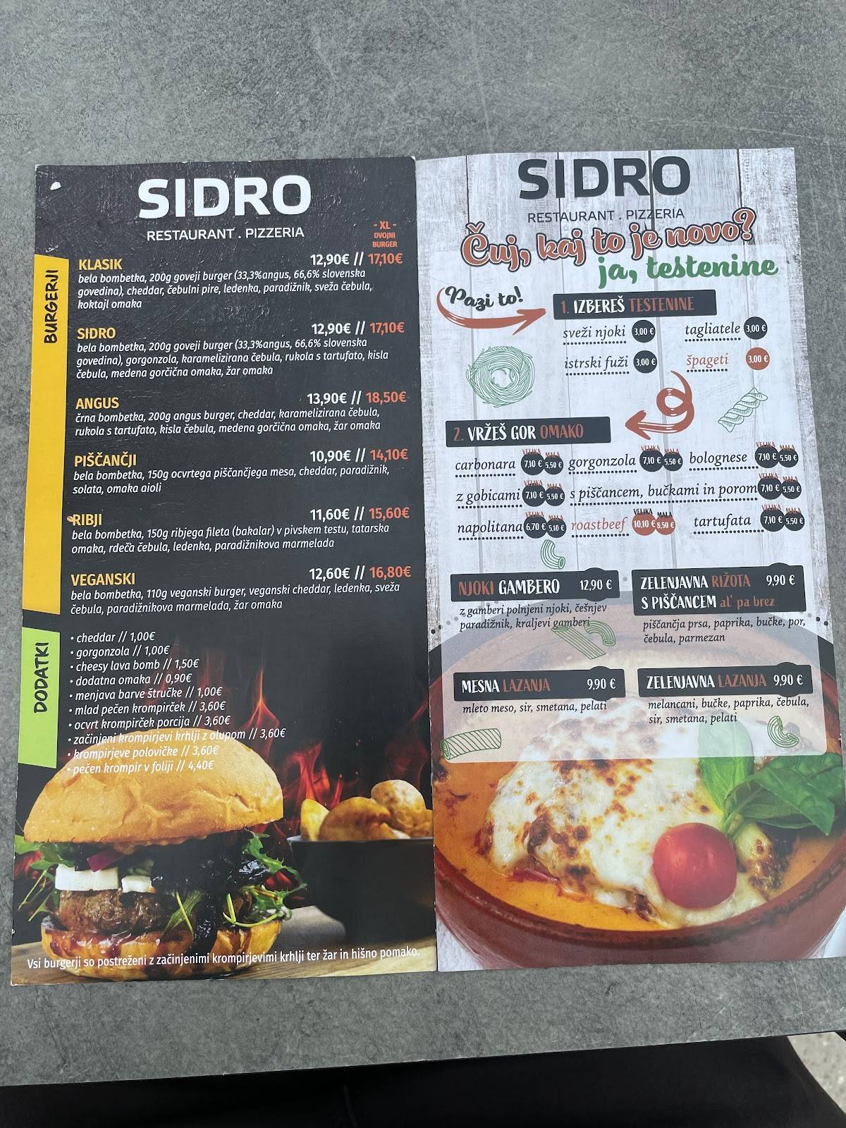 Menu da Sidro ristorante, Bresternica