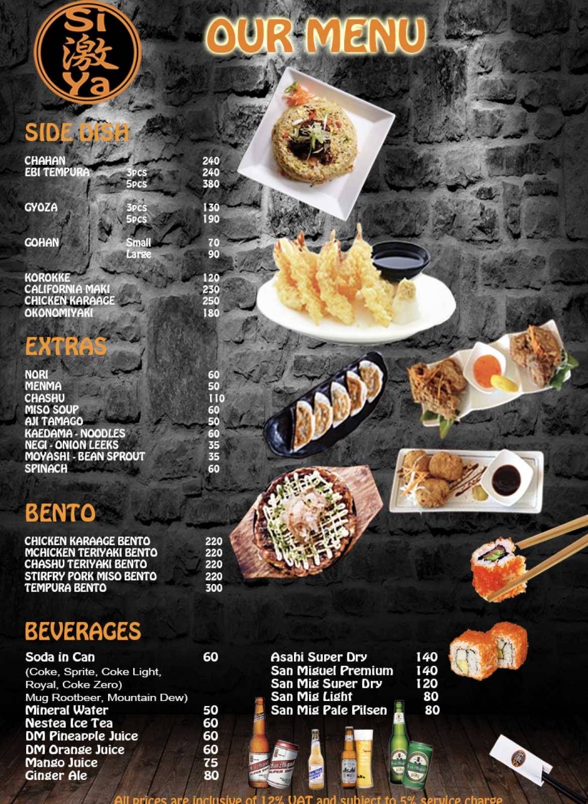 Menu at Sigekiya Ramen restaurant, Muntinlupa