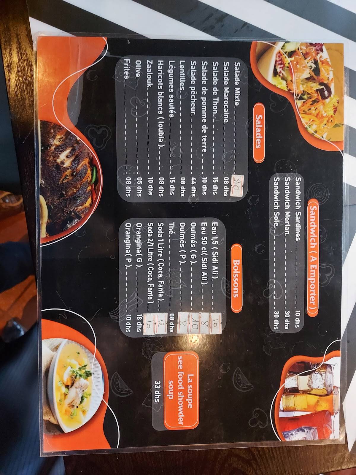 Menu au Silver Fork restaurant, Temara