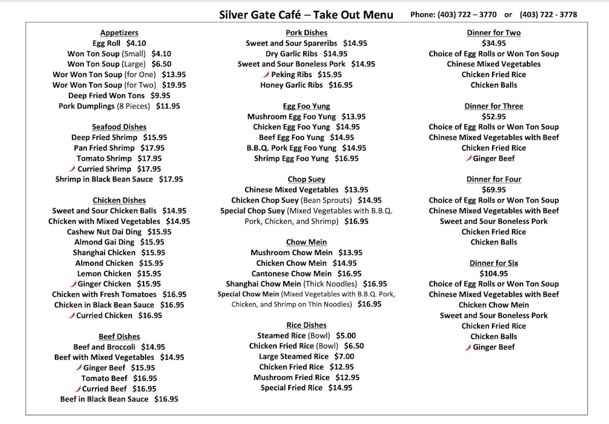 Menu at Silver Gates Cafe, Caroline