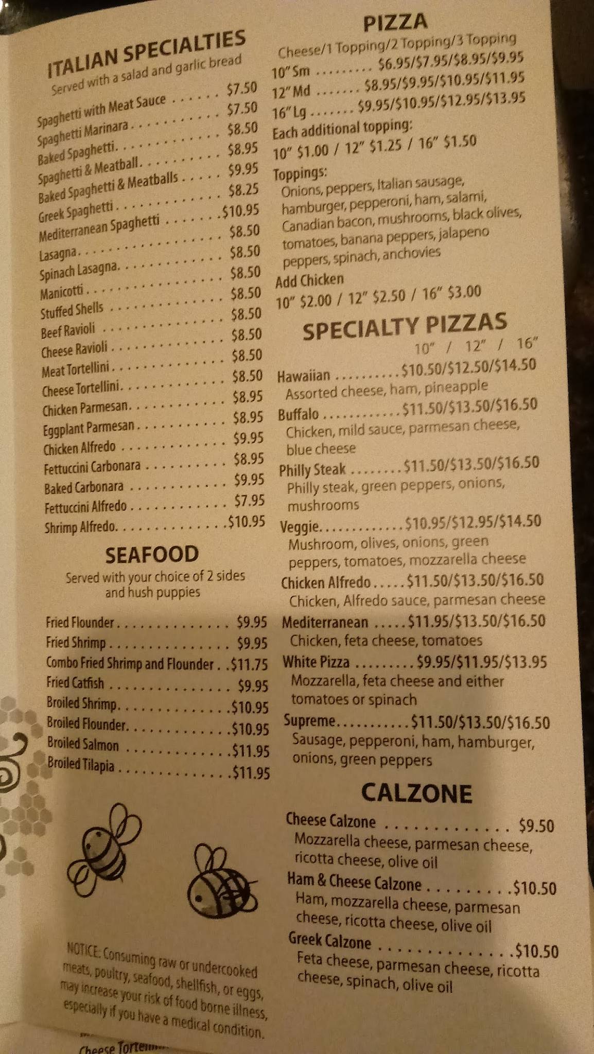 Menu at Silvia's Honey Tree restaurant, Winston-Salem