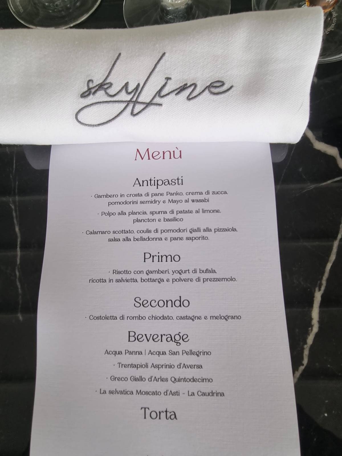 Menu da Skyline ristorante, Pozzuoli