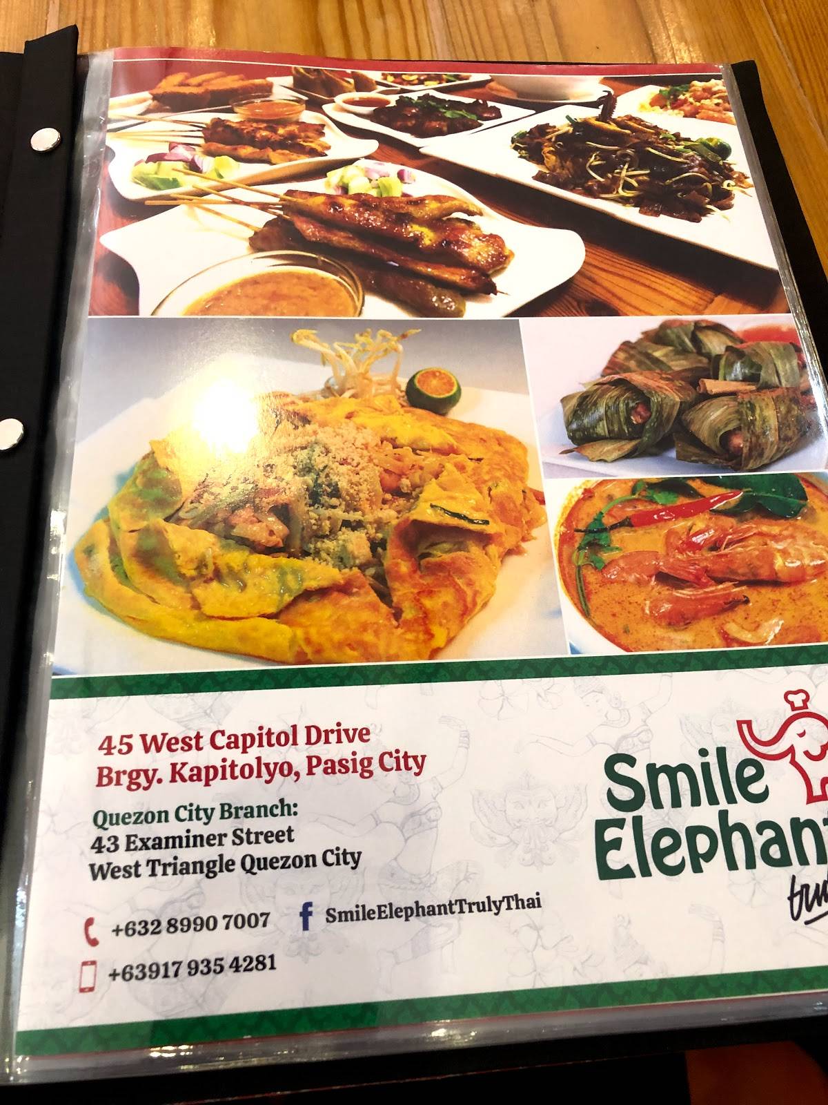 Menu at Smile Elephant Thai Restaurant, Pasig