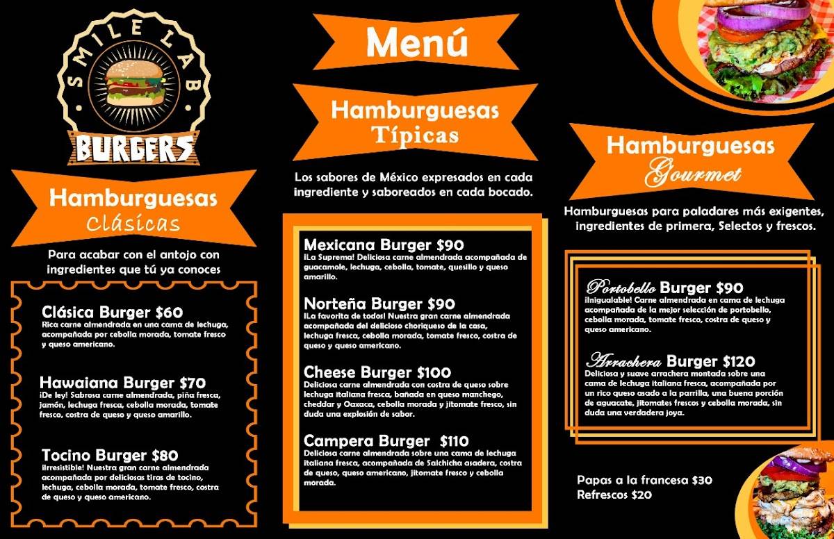 Menu at Smile Lab Burgers restaurant, Apizaco