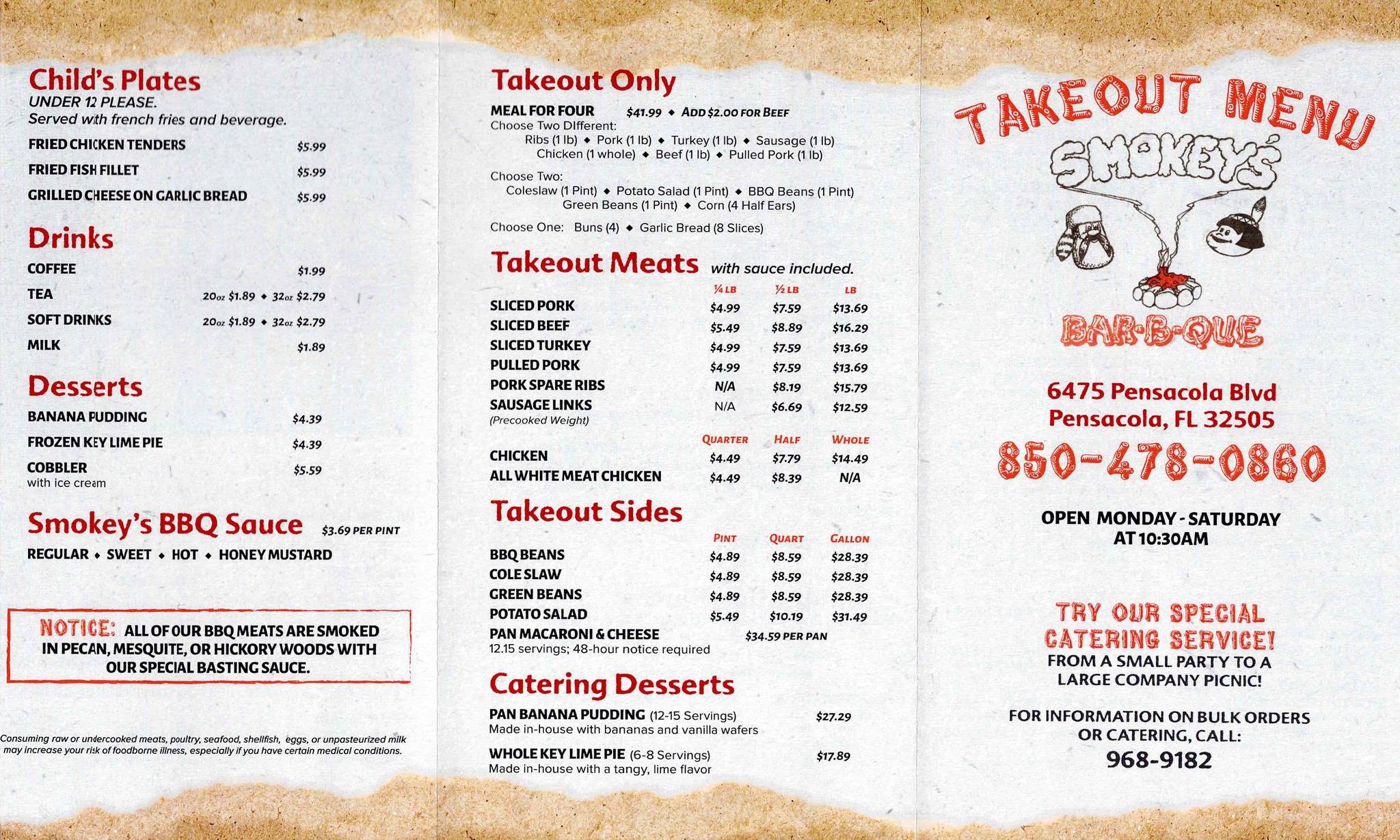 Menu at Smokey's BBQ, Pensacola, Pensacola Blvd
