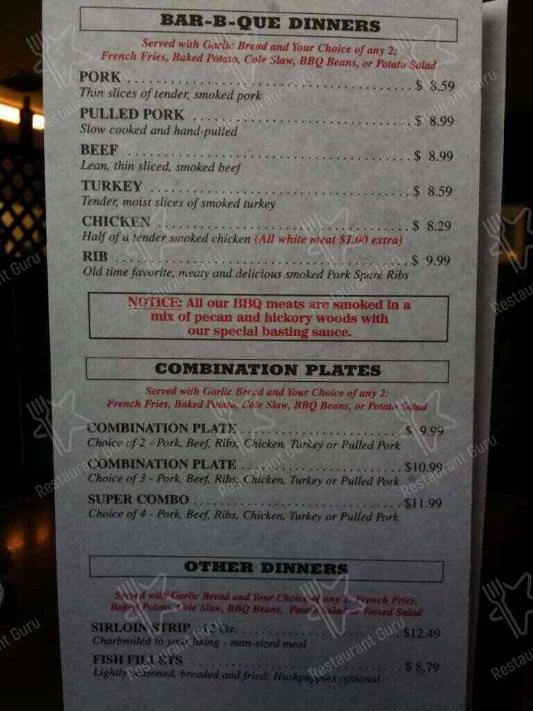 Menu at Smokey's BBQ, Pensacola, Pensacola Blvd