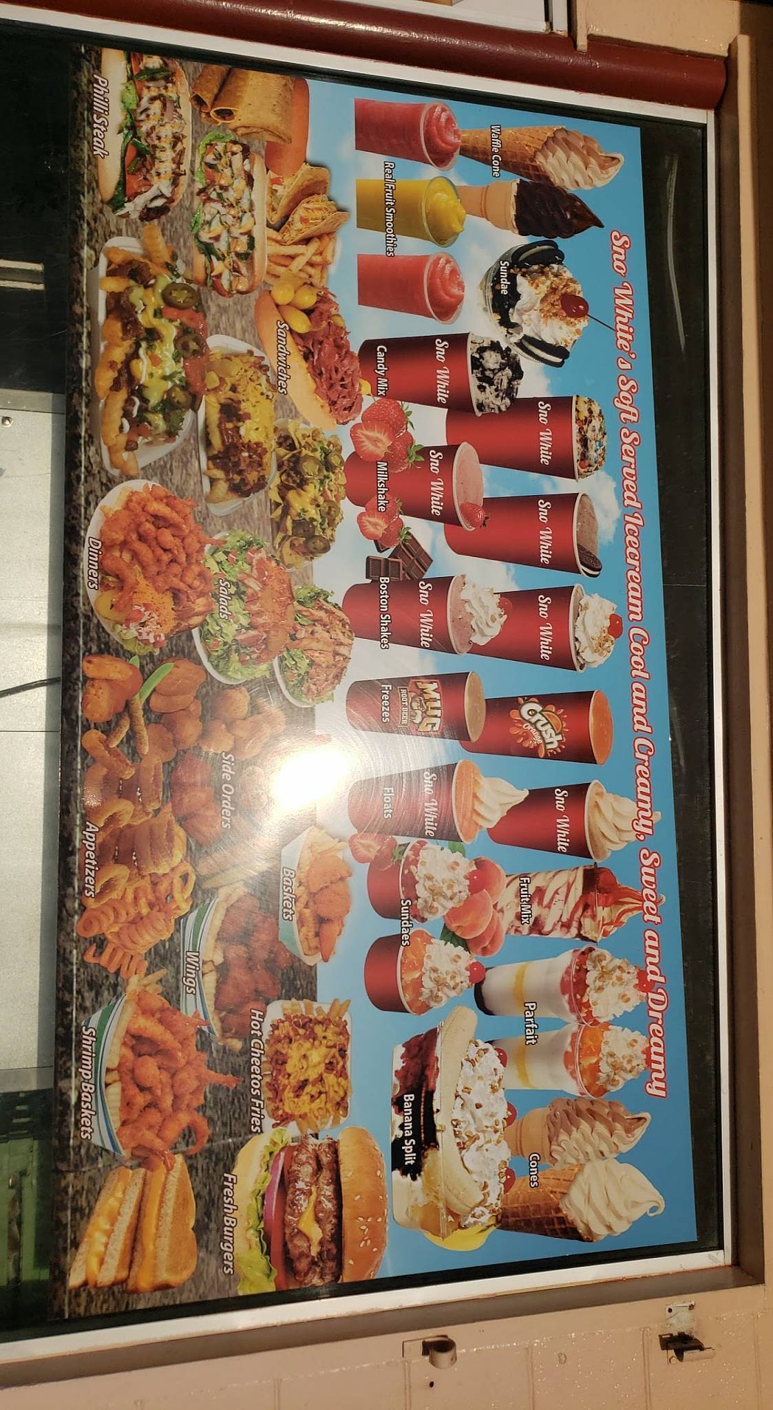 Menu at Sno-White Drive In restaurant, Tulare