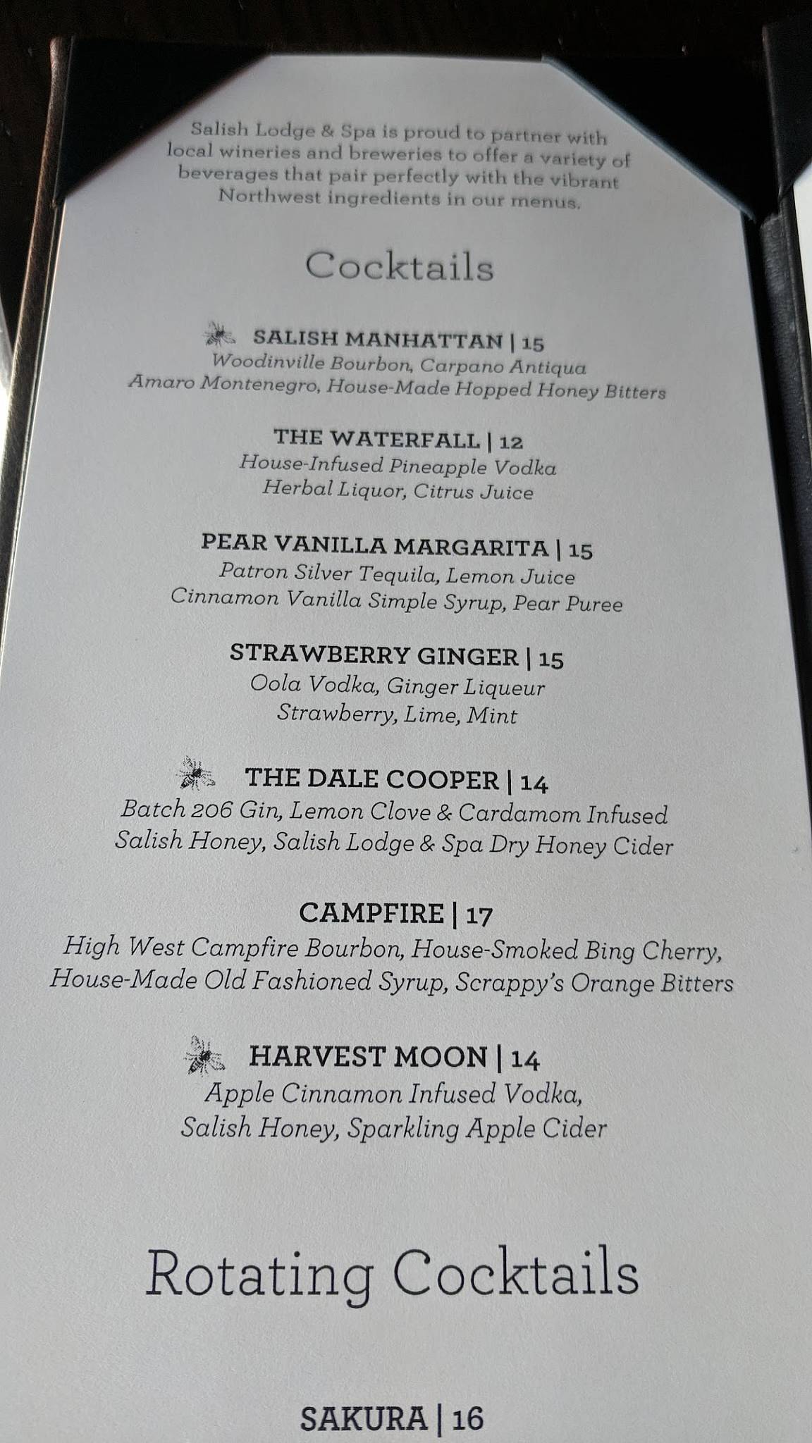 Menu at The Dining Room @ Salish Lodge & Spa pub & bar, Snoqualmie