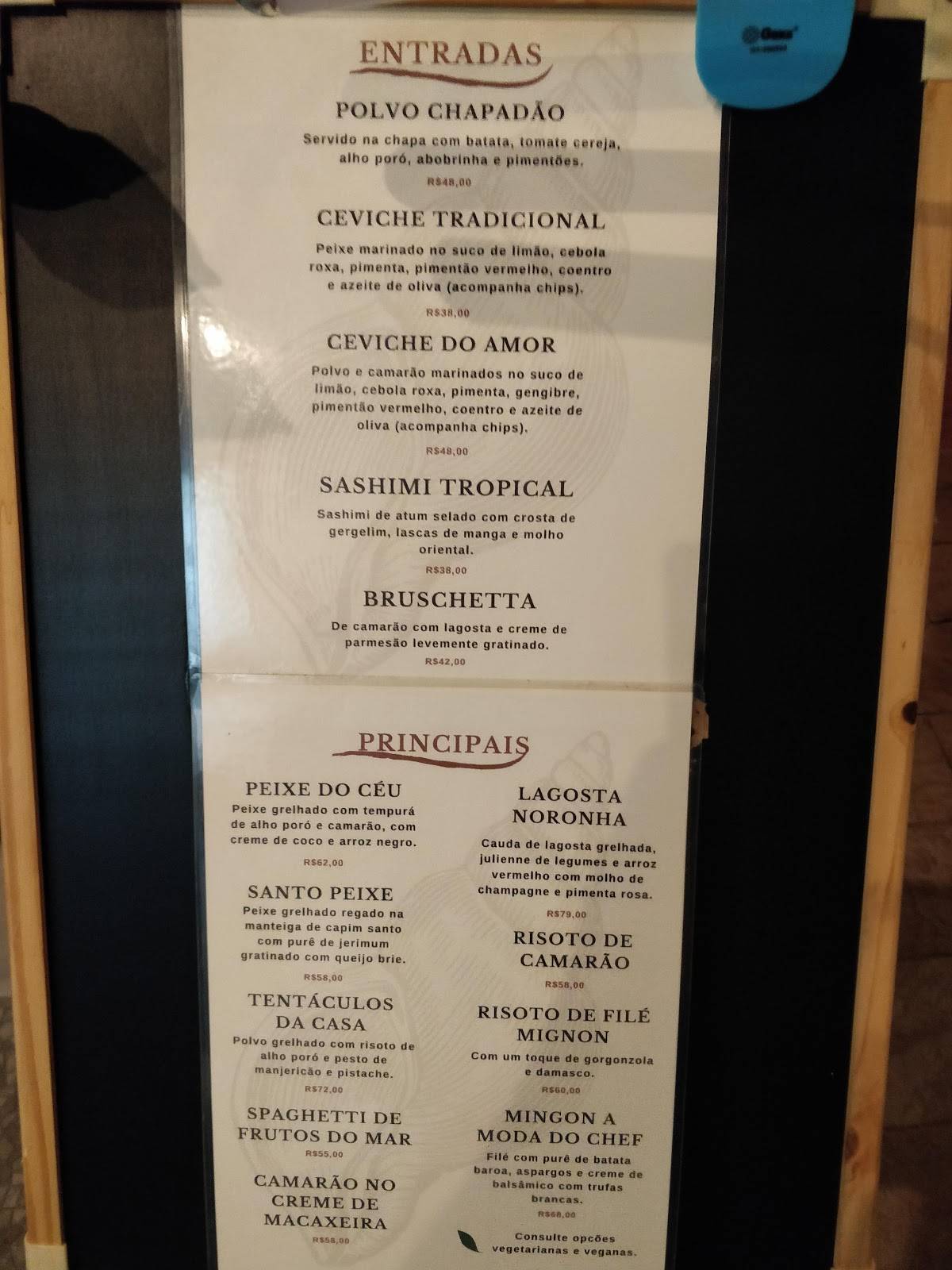 Menu at Sofi Bistrô restaurant, Pipa Beach