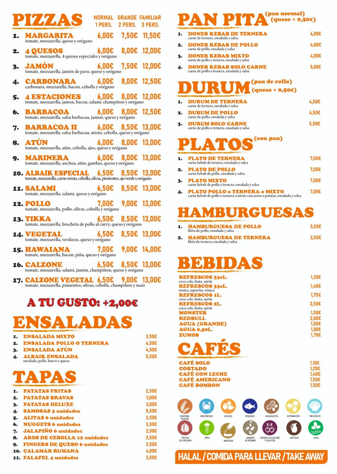 Menu at Sona Kebab y Pizzería, Torrent