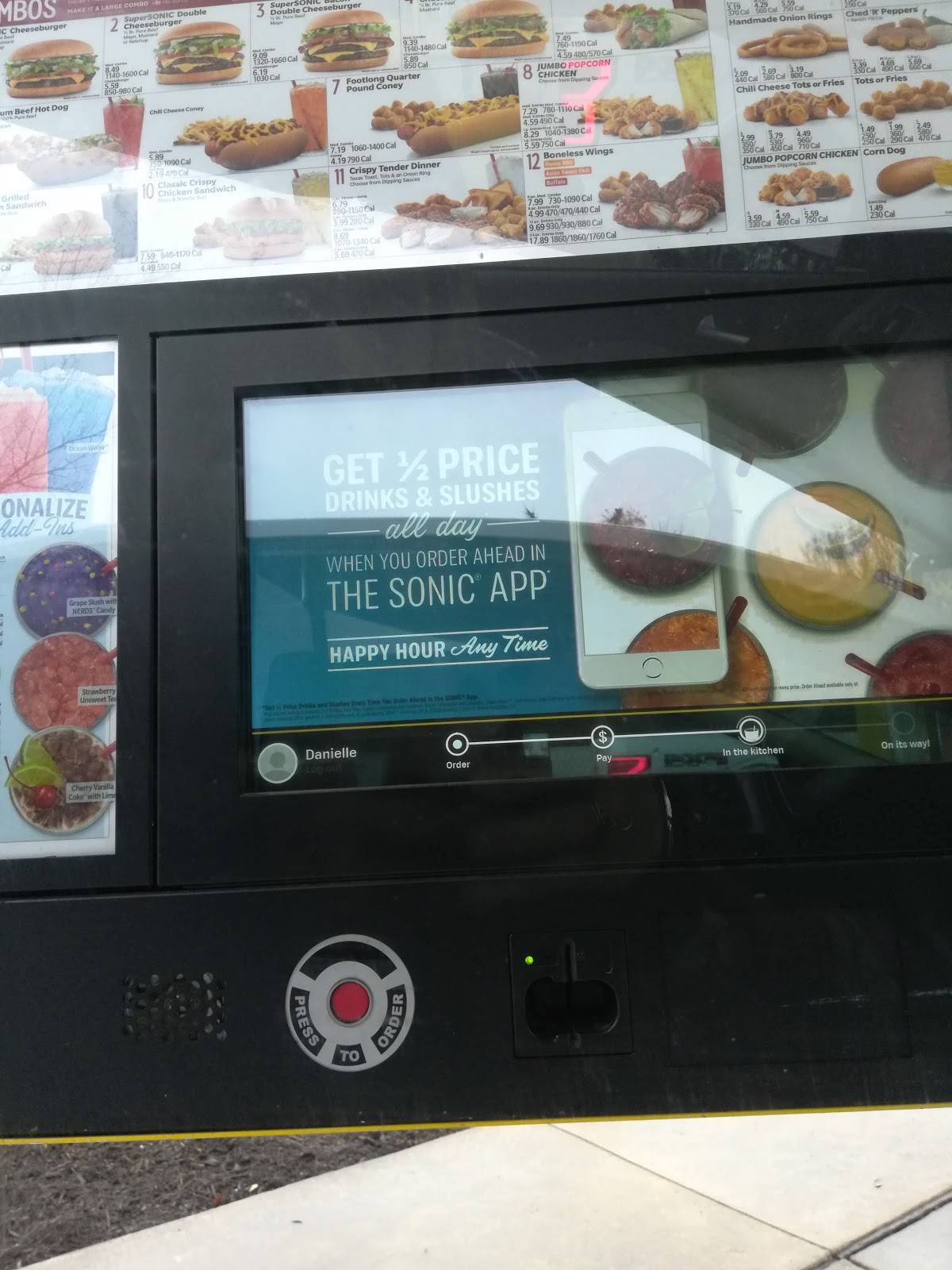 Menu at Sonic Drive-In fast food, Leonard