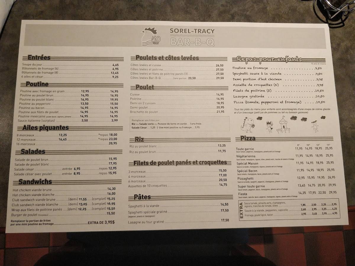 Menu au Sorel-Tracy Bar-B-Q Inc, Sorel-Tracy, 306 Route Marie Victorin