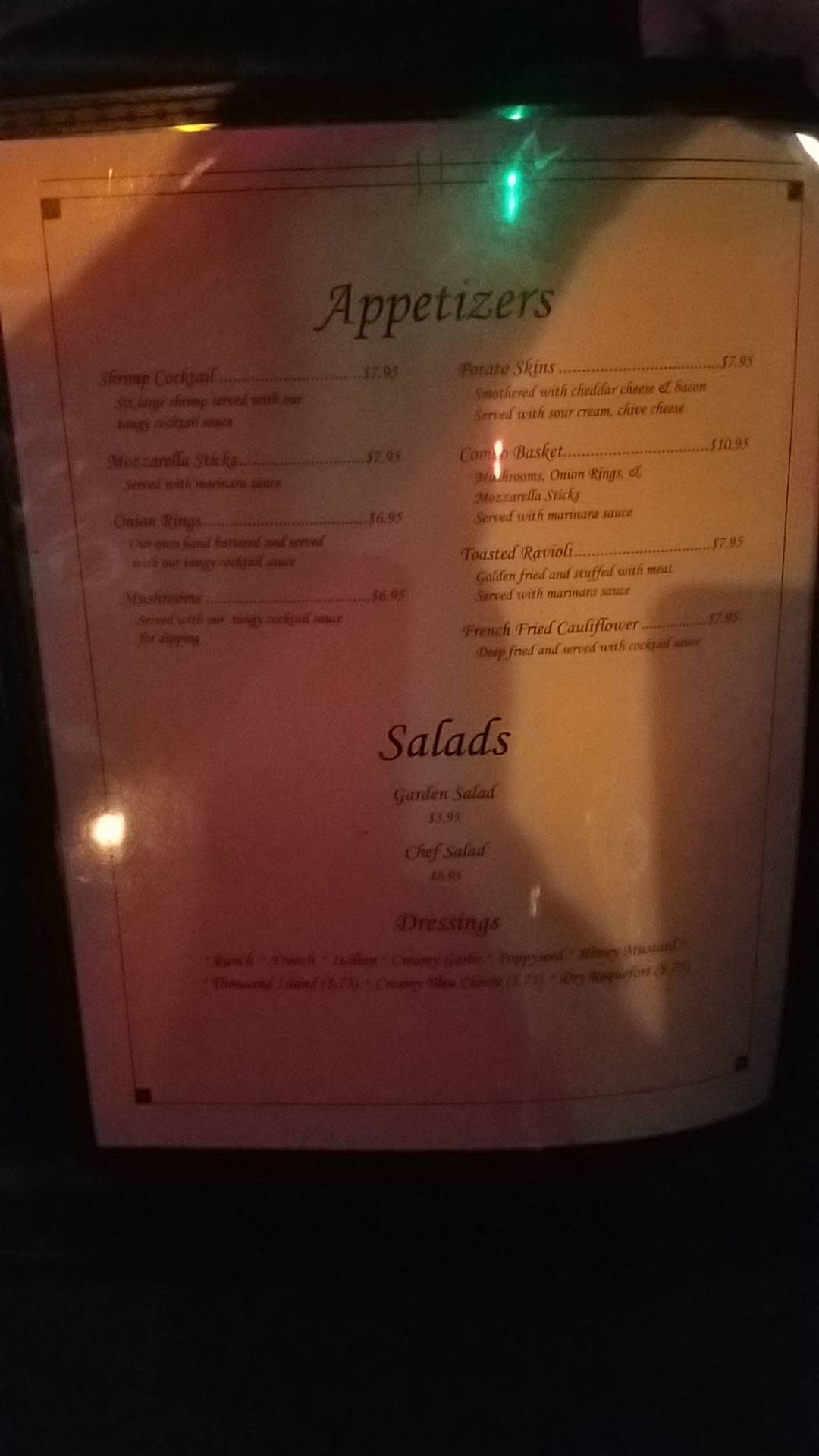 Menu at Old Luxemburg Inn steakhouse, Springfield