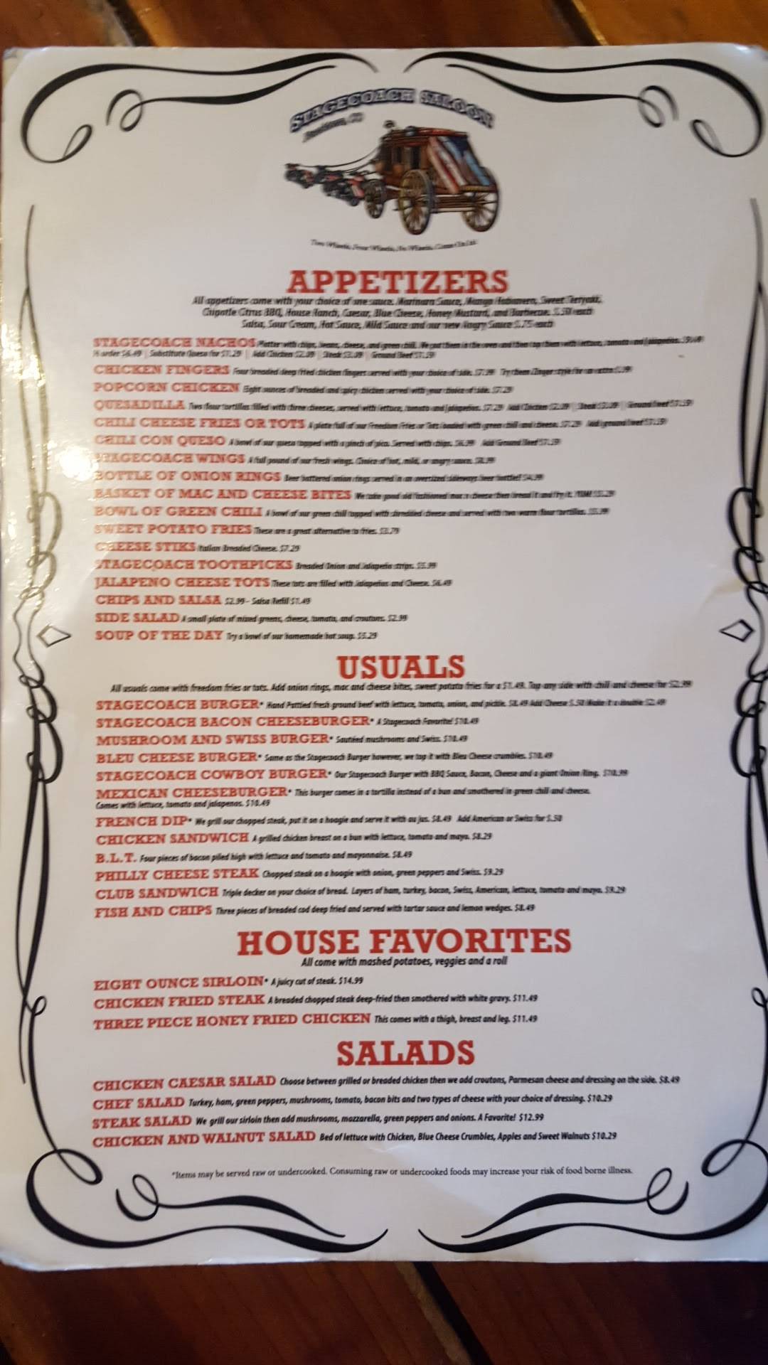 Menu at Stagecoach pub & bar, Franktown