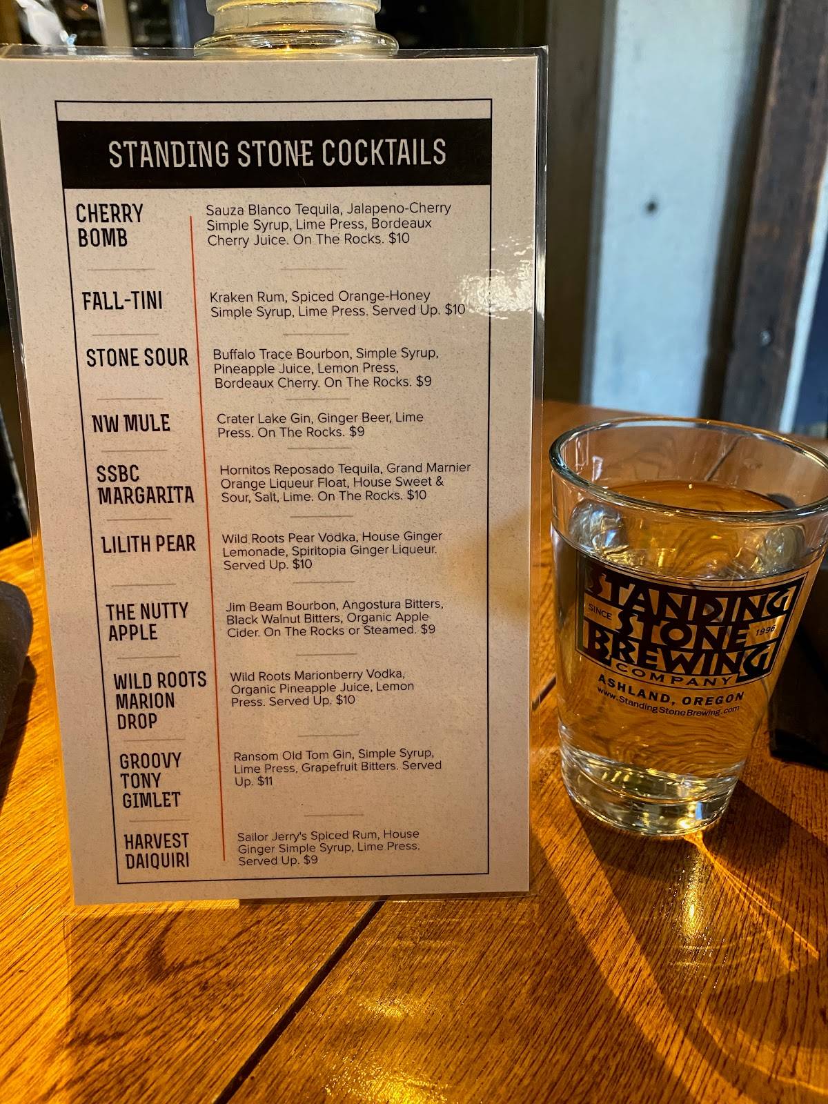 Menu at Standing Stone Brewing Company pub & bar, Ashland