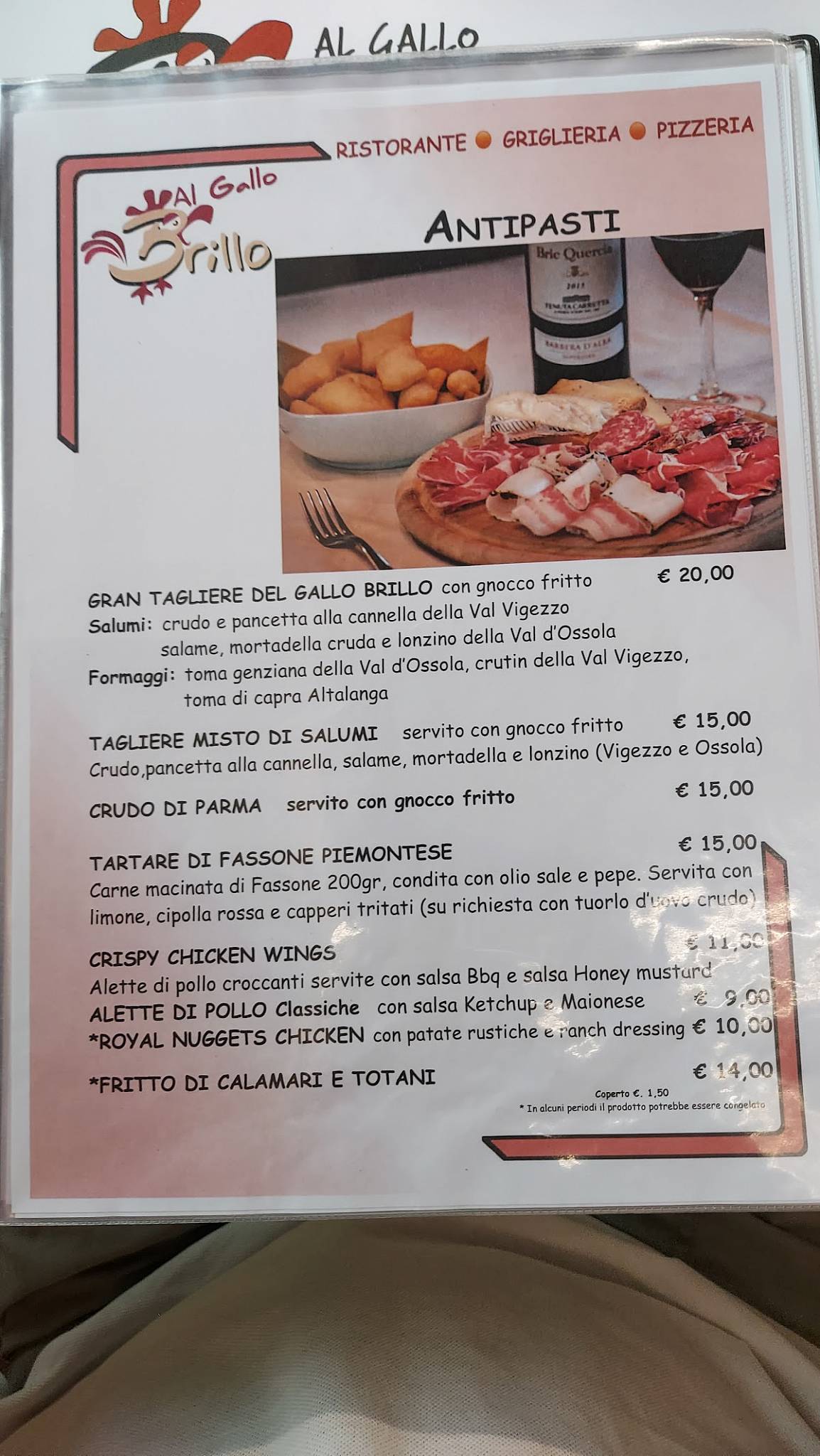 Menu da Al Gallo Brillo steakhouse, Momo