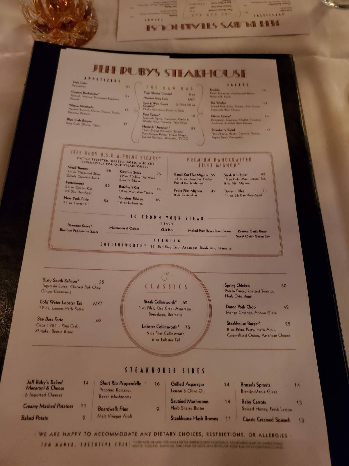 Menu at Jeff Ruby's Steakhouse, Columbus, Columbus