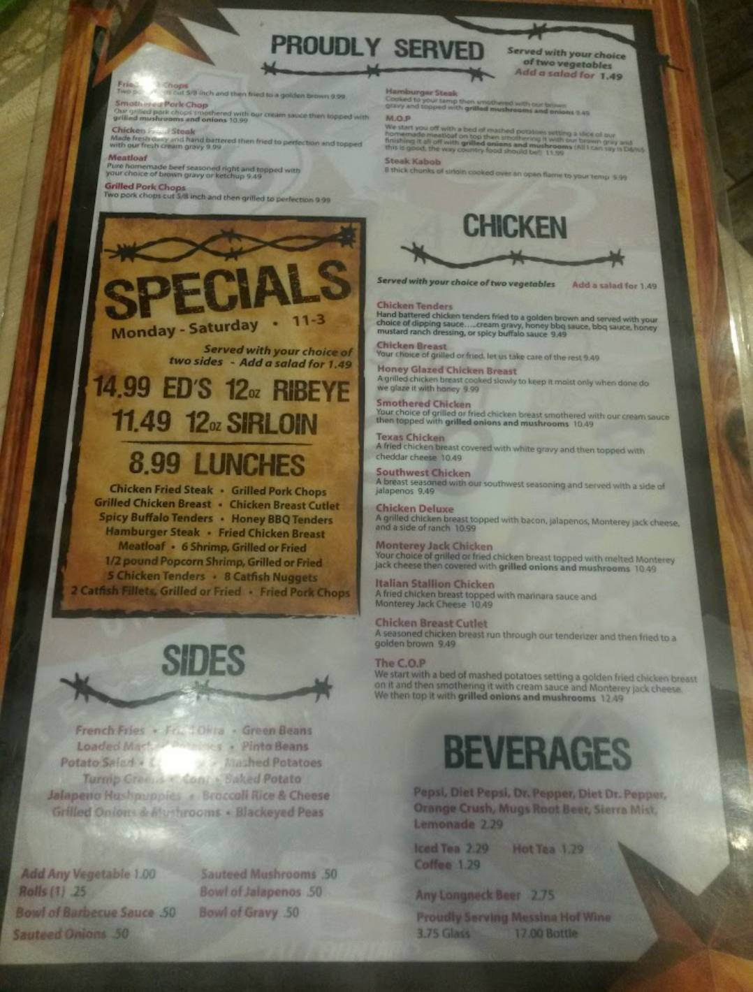 Menu at Sodolaks Beefmasters Restaurant, Bryan