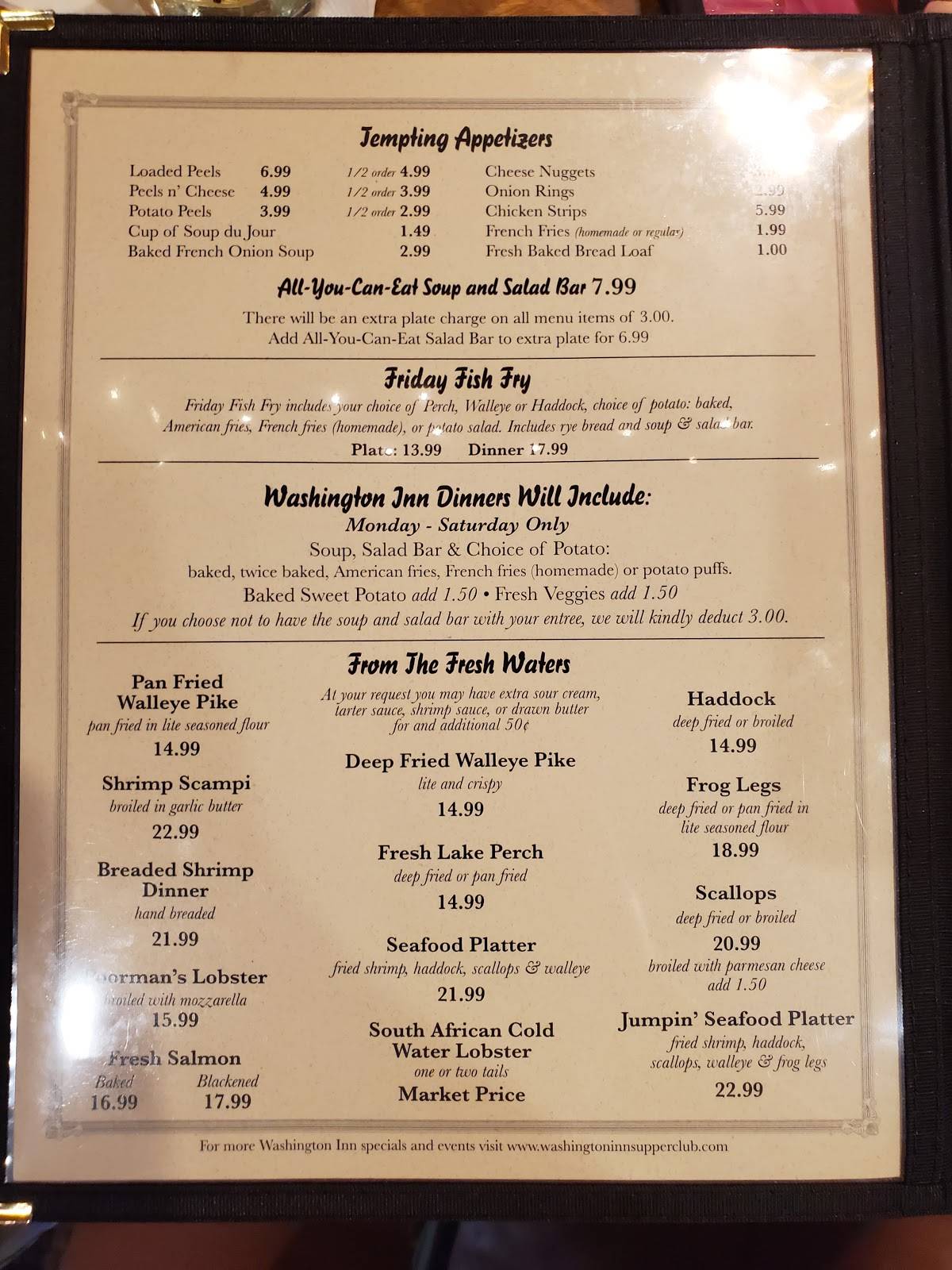 Menu at Washington Inn Supper Club, Cecil