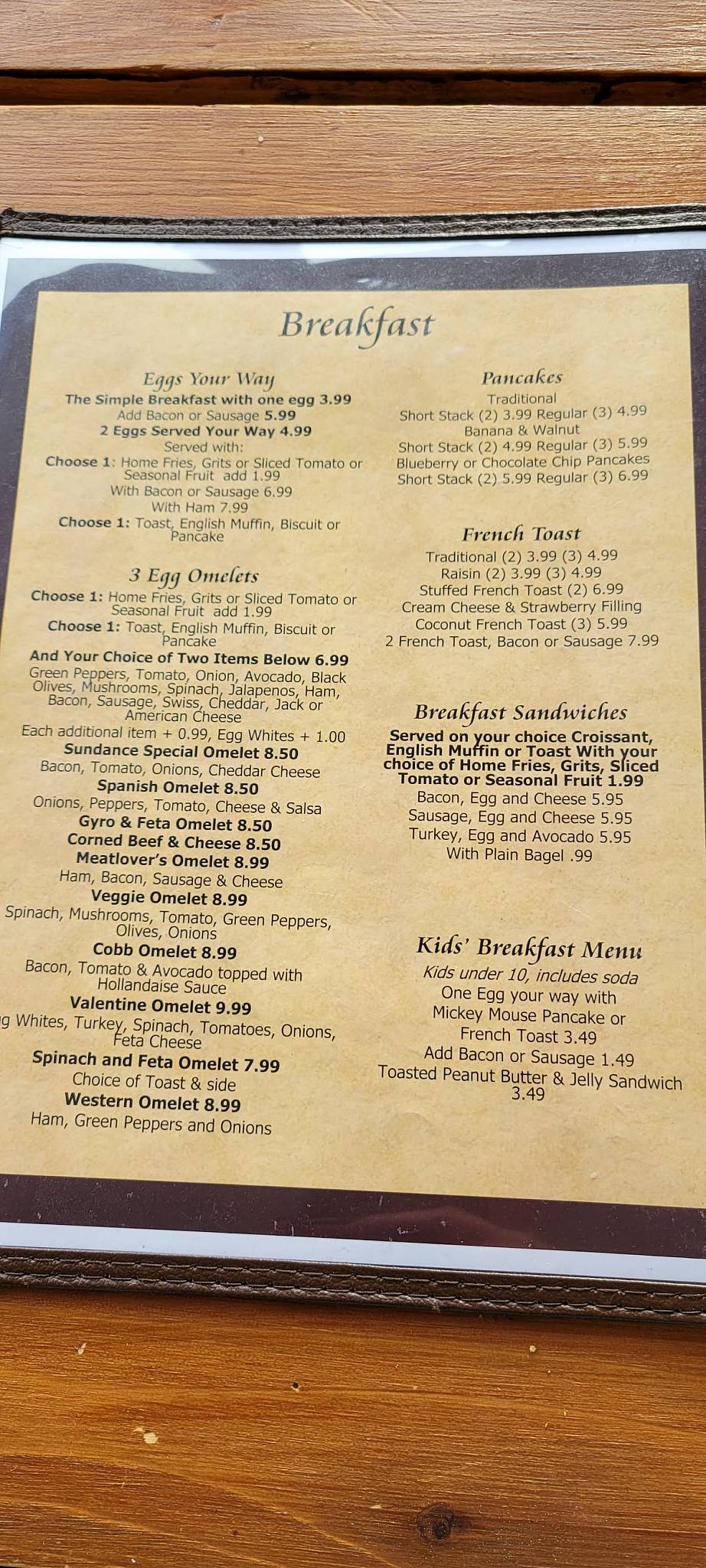 Menu at Sundance Grill restaurant, Hiawassee
