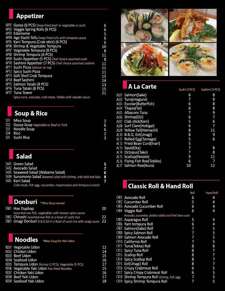 Menu au Sushi Han restaurant, Georgina