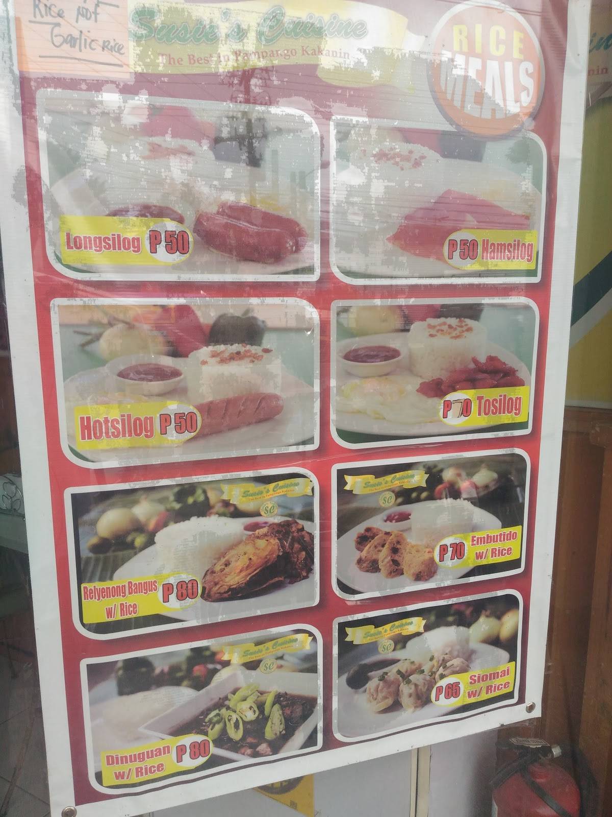 Menu at Susie's Cuisine Tarlac restaurant, Tarlac City