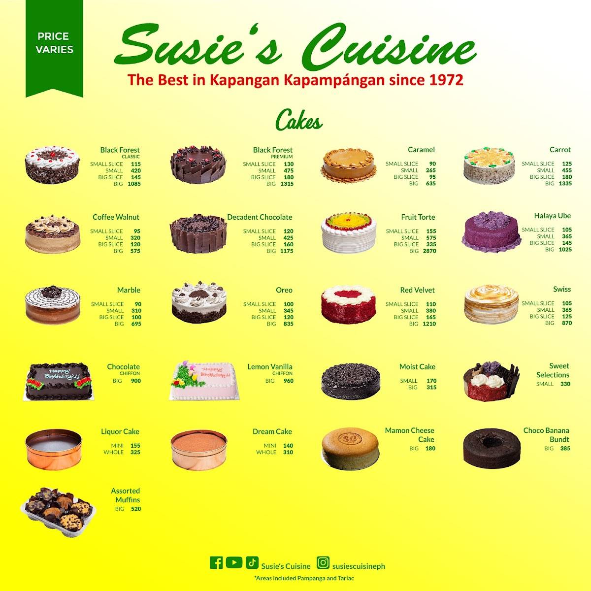 Menu at Susie's Cuisine Tarlac restaurant, Tarlac City