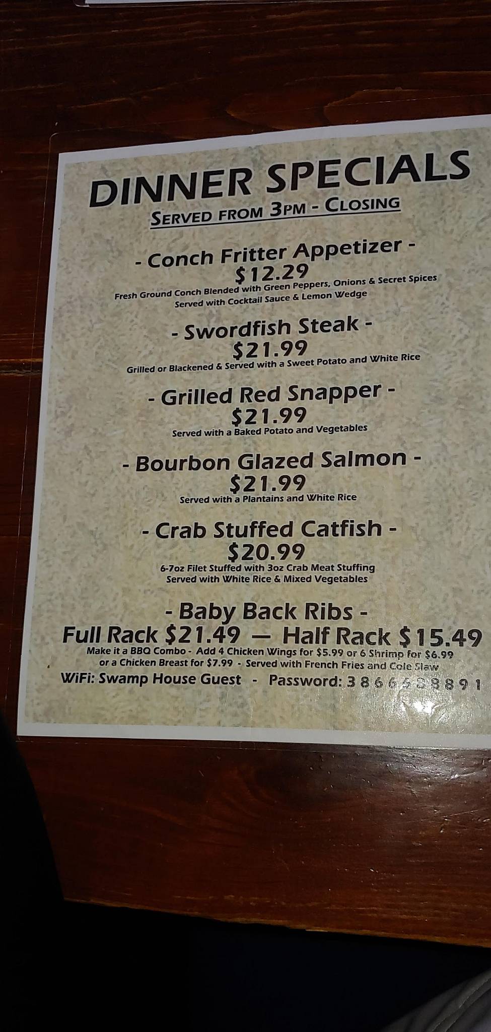 Menu at Swamp House Riverfront Grill restaurant, DeBary