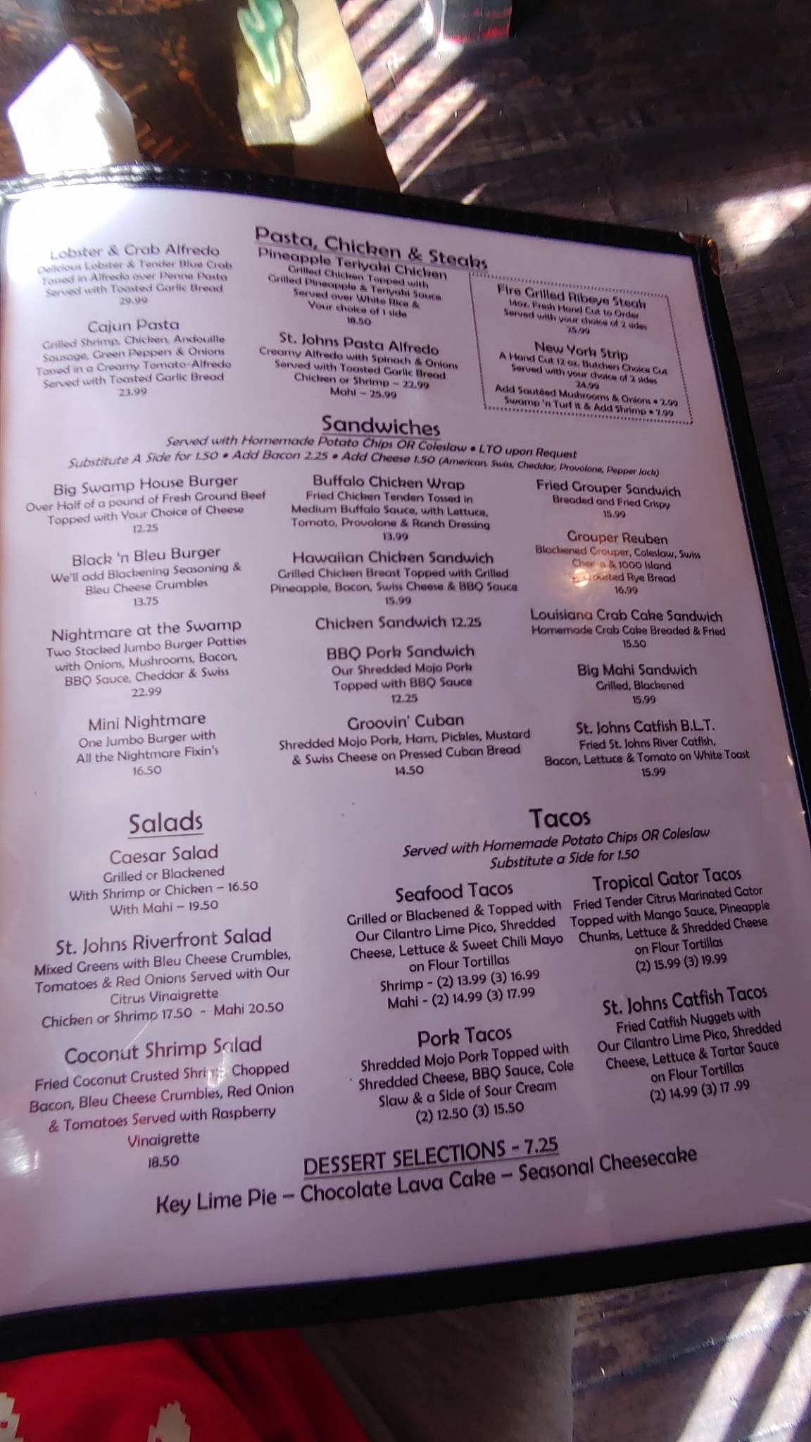 Menu at Swamp House Riverfront Grill restaurant, DeBary