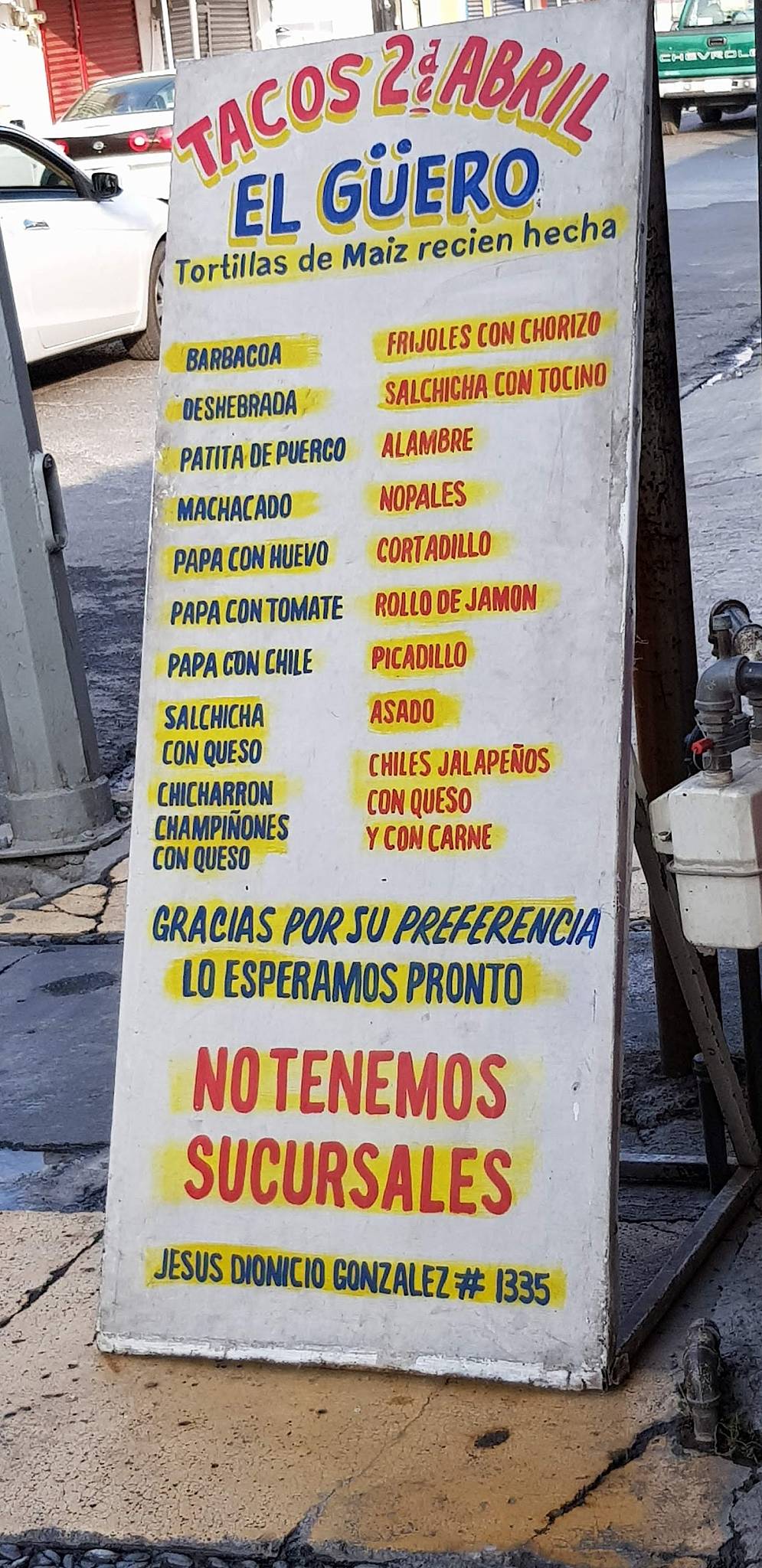Carta del restaurante TACOS 2 del ABRIL "EL GUERO", Monterrey