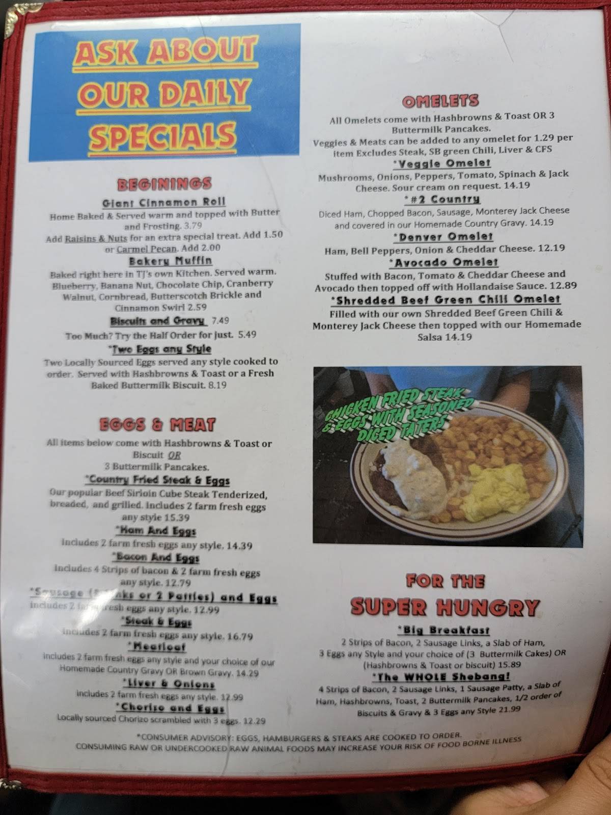 Menu at TJ's Homestyle Restaurant, Avondale, 310 N Dysart Rd