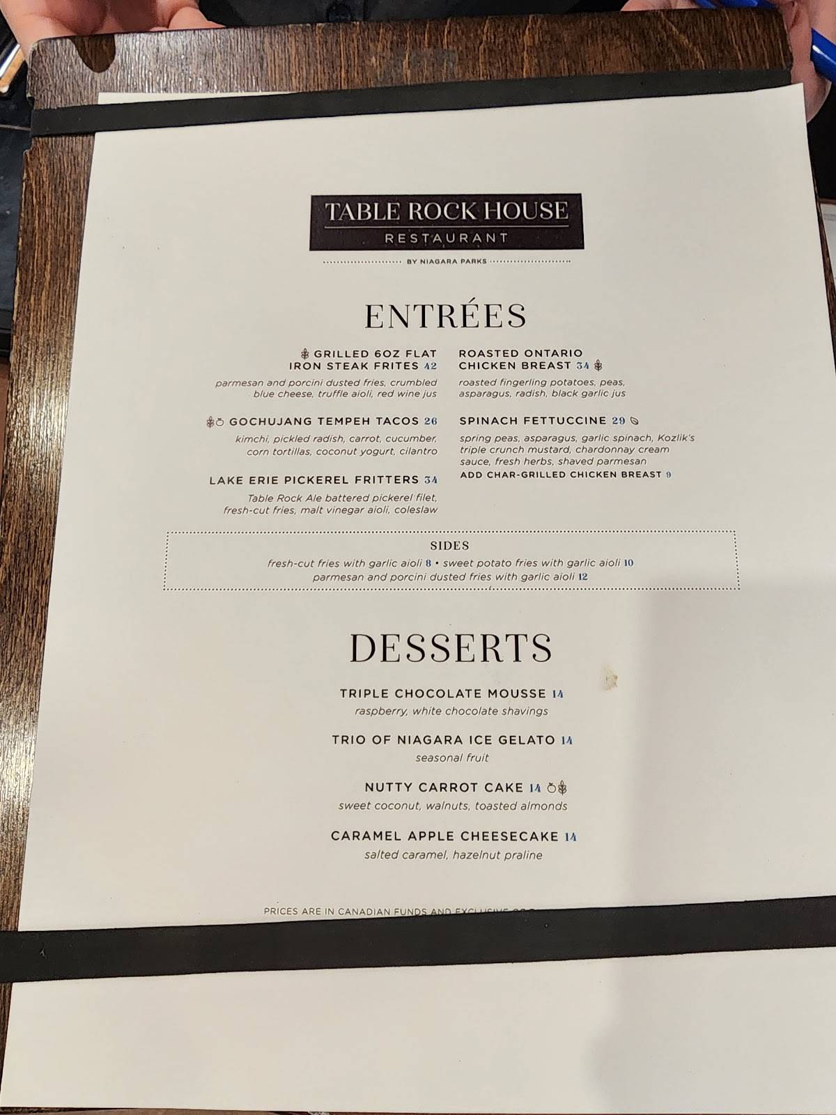 Menu at Table Rock House Restaurant, Niagara Falls