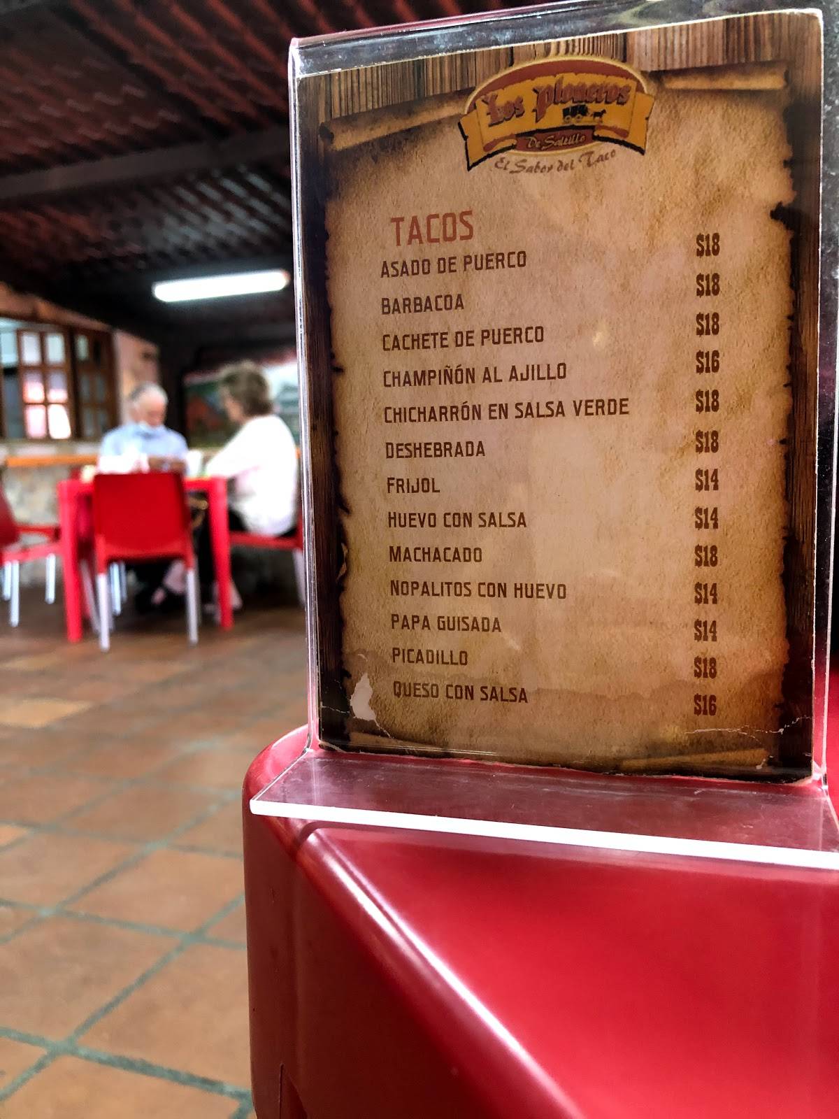 Carta del restaurante Tacos Los Pioneros, Saltillo, Blvd. Moctezuma 2065