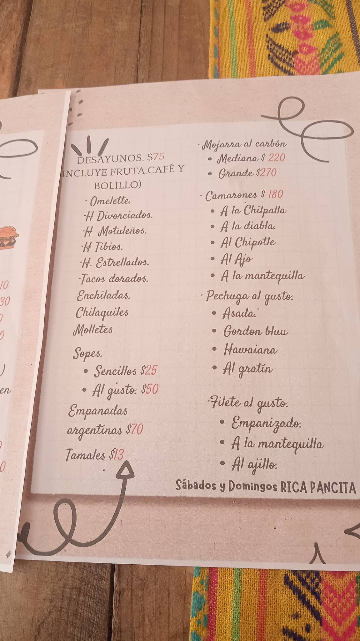 Carta del restaurante Tacos mi lindo Michoacán, Tepeji del Río del Ocampo