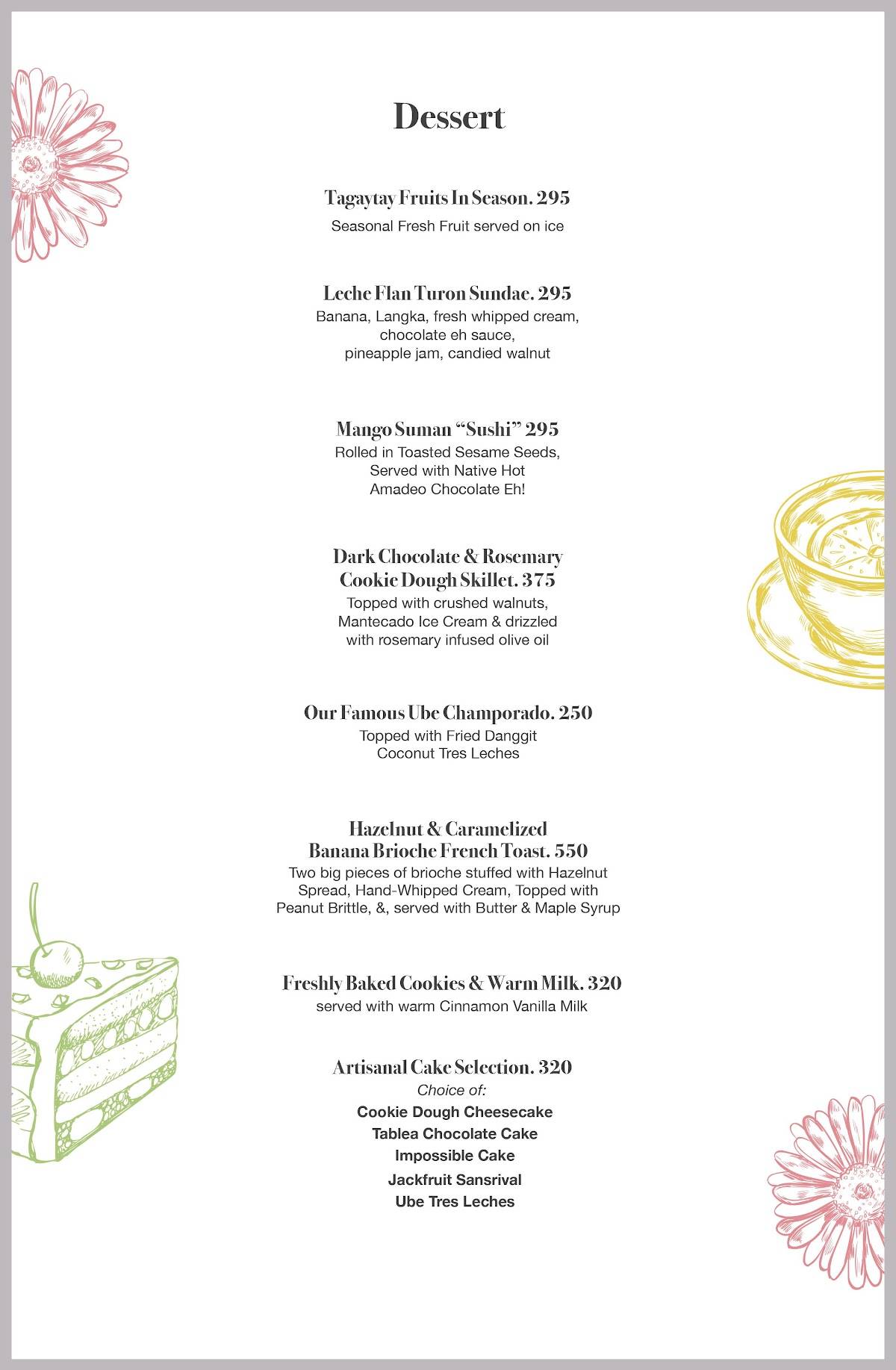 Menu at Farmer’s Table Tagaytay restaurant, Tagaytay