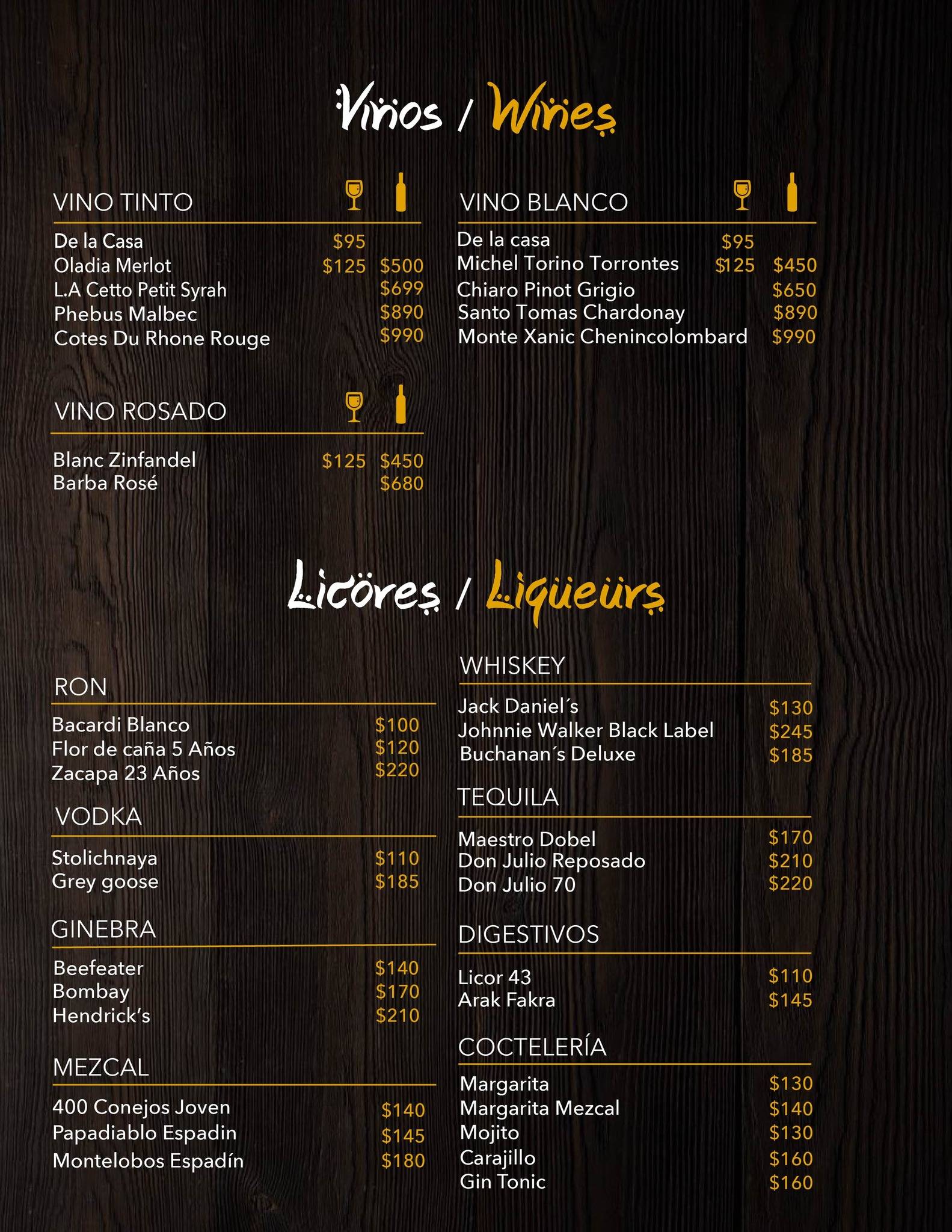 Menu at Tahini restaurant, Playa del Carmen