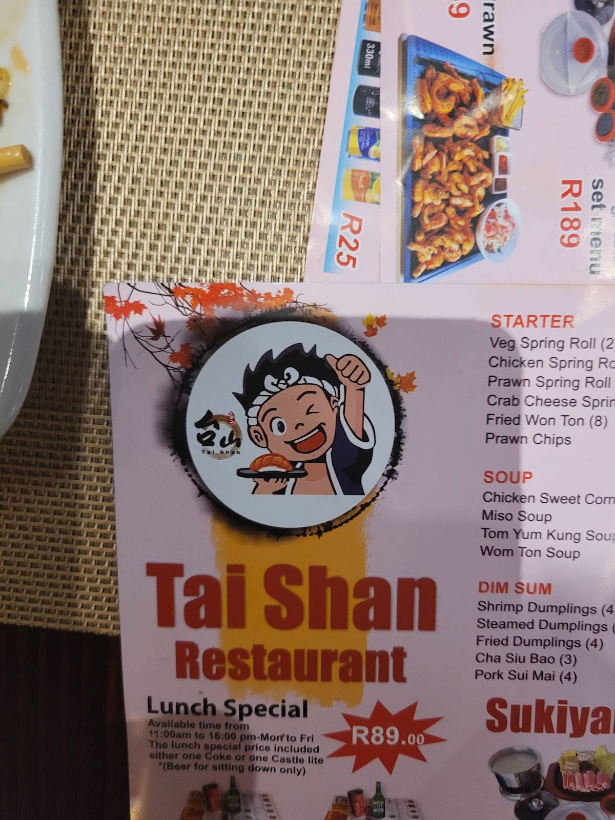 Menu at Taishan Restaurant The Sanctuary Mall (Somerset West), Cape Town