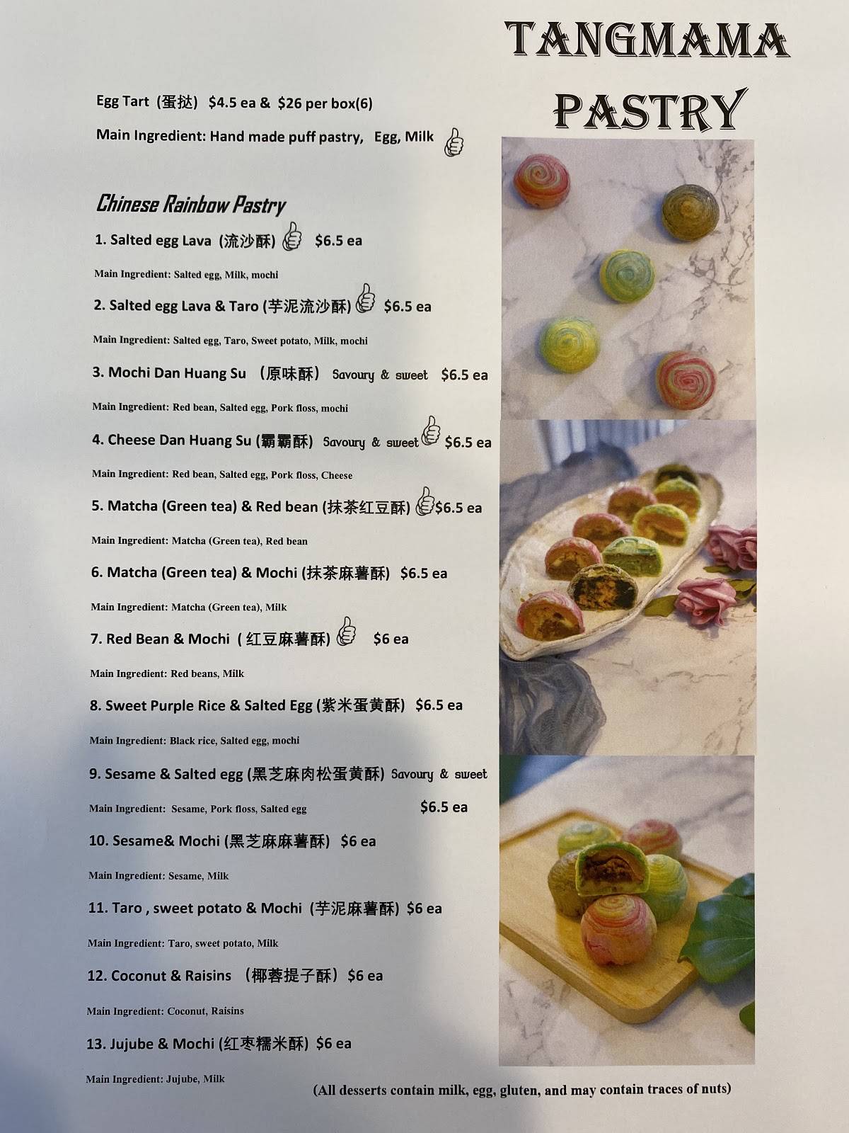 Menu at Tangmama Pastry, Docklands