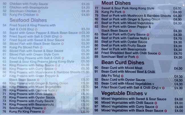 Menu at Tang's Takeaway Mill Hill restaurant, London, 649C Watford Way