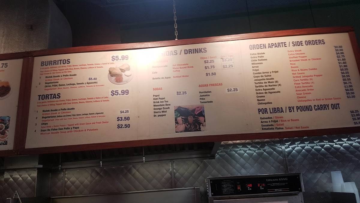 Menu at Taqueria El Milagro restaurant, Chicago, S Blue Island Ave