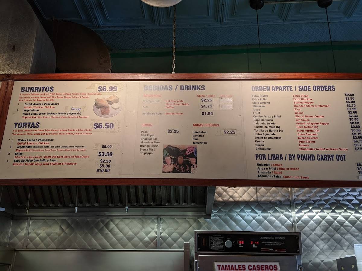 Menu at Taqueria El Milagro restaurant, Chicago, S Blue Island Ave