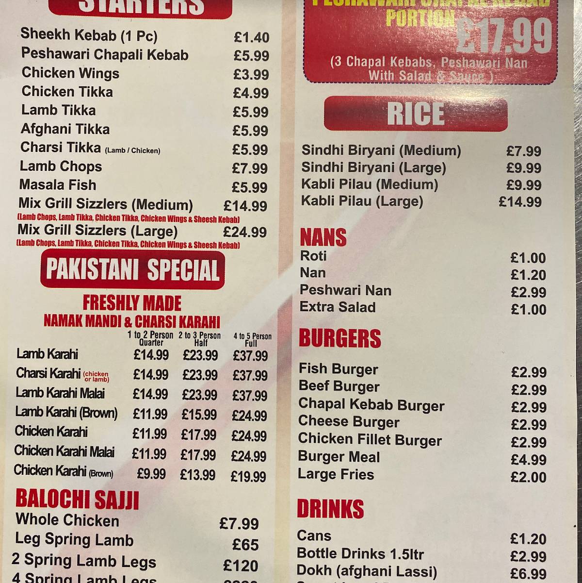 Menu at Taste of Pakistan Restaurant and Take away, London
