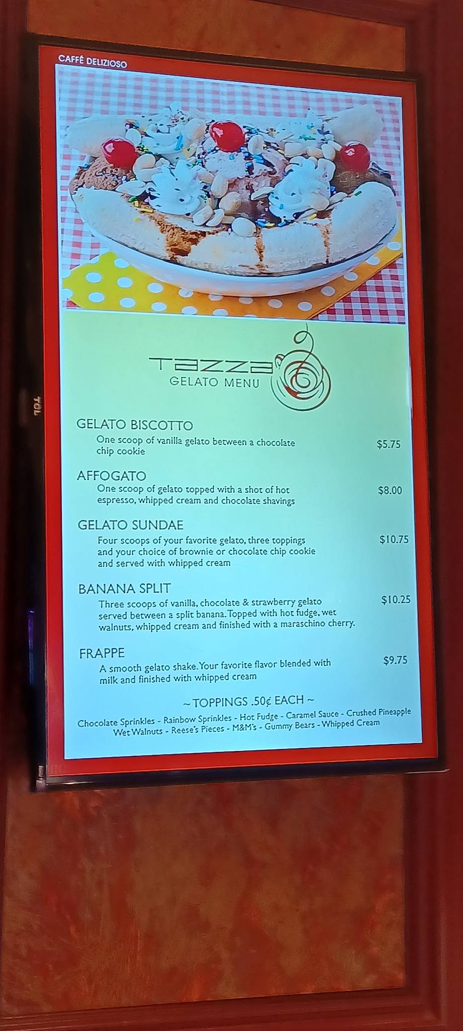 Menu at Café Tazza Delizioso cafe, Atlantic City, Harrah's Resort