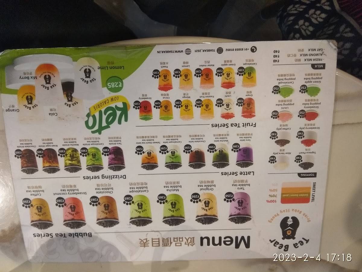 Menu at Tea Bear ! (Bubble Tea), New Delhi