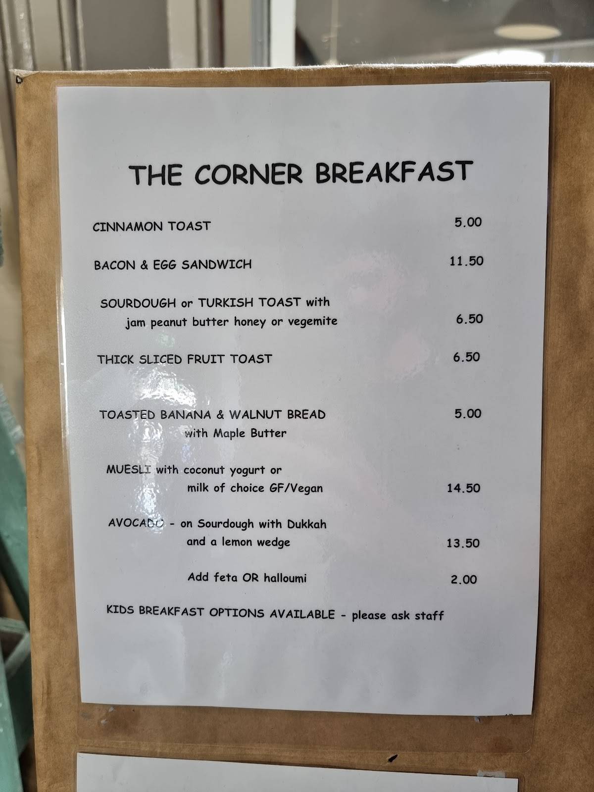 Carta de Tenterfield Corner Cafe, Tenterfield