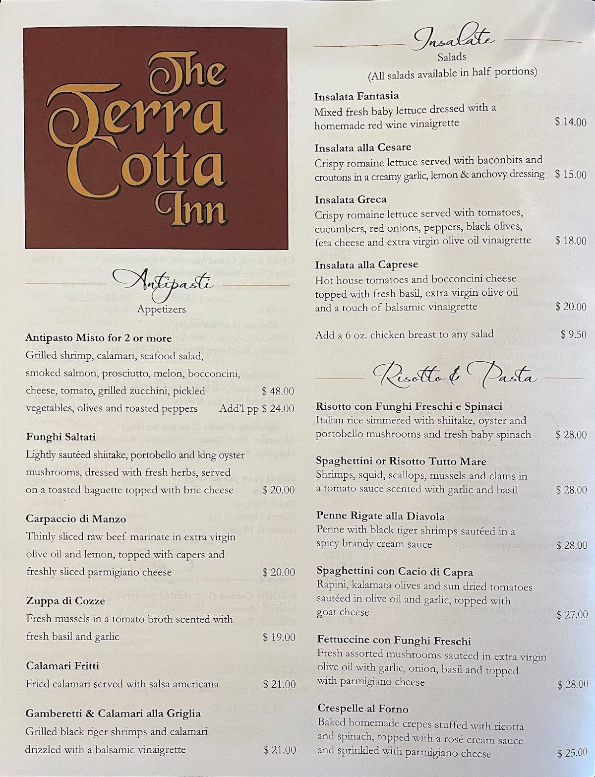 Menu at Terra Cotta Inn pub & bar, Caledon