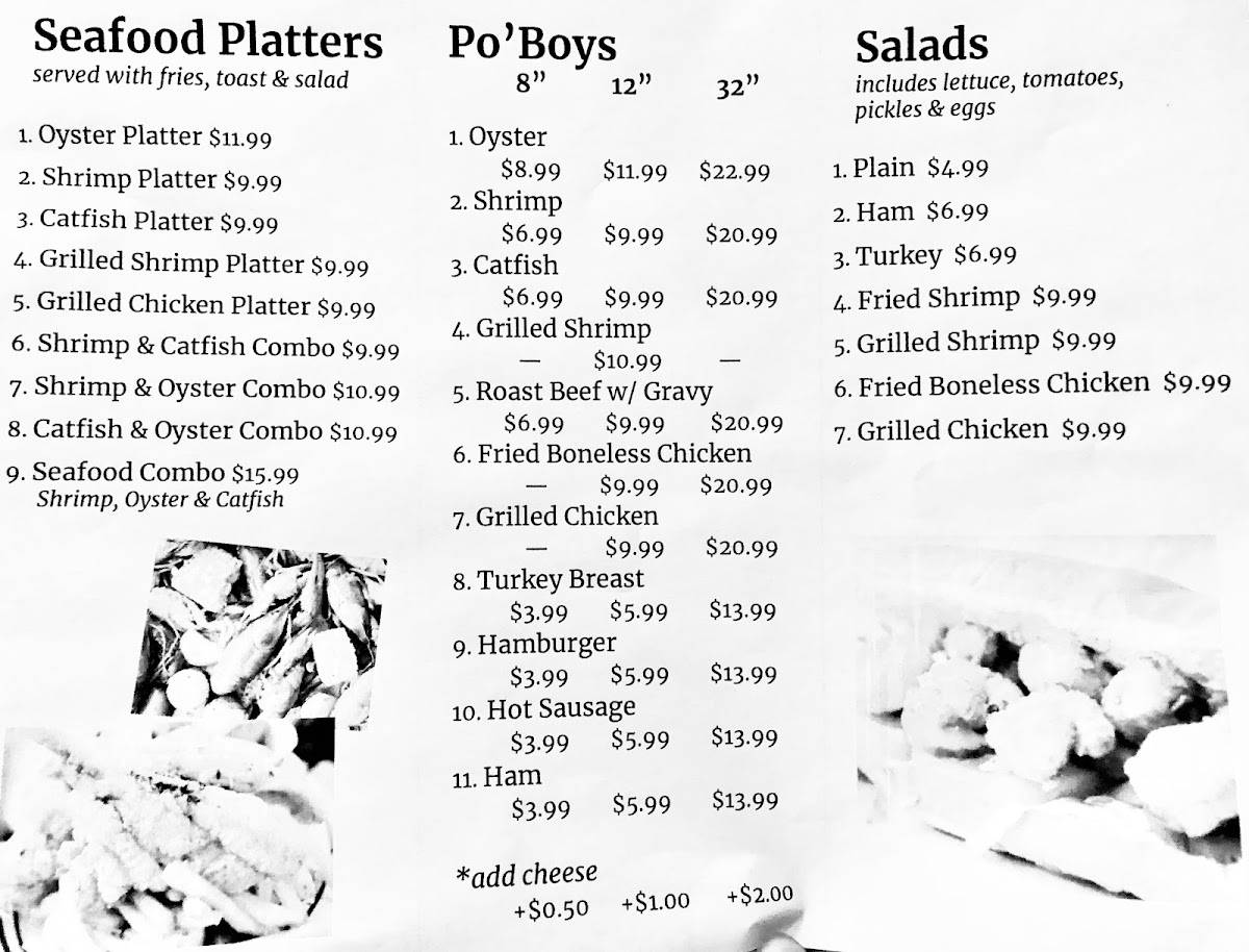 Menu at Terry Parkway Seafood restaurant, Terrytown