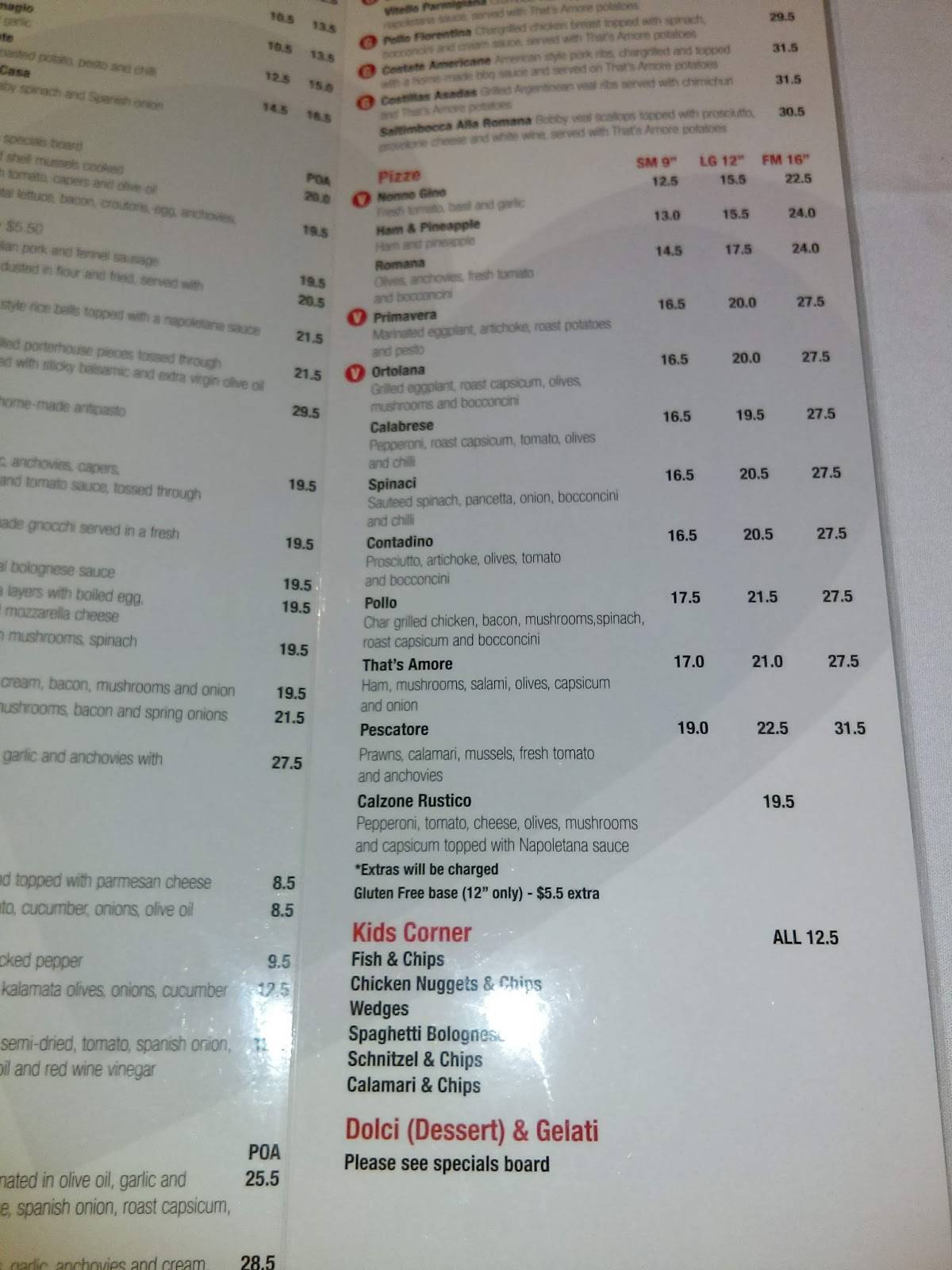 Menu at That's Amore Pizzeria Ristorante, Highbury, 999 Lower North East Rd